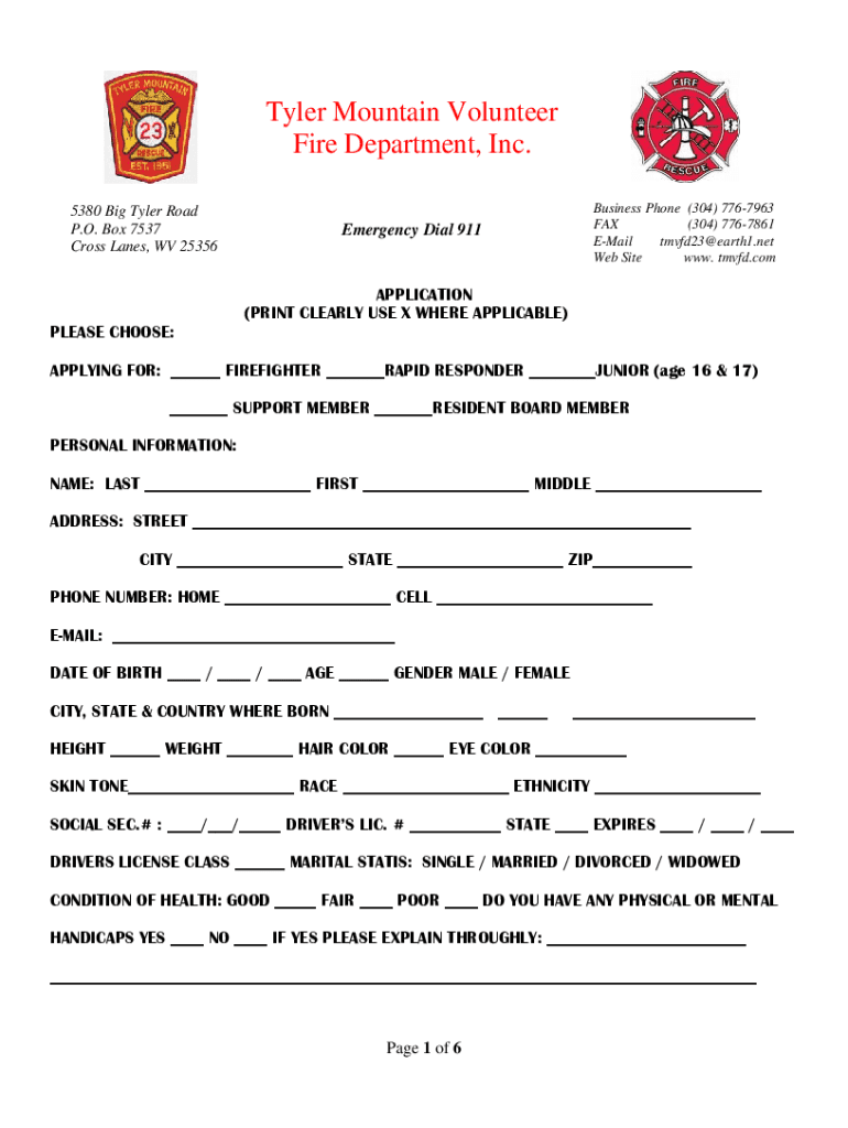 Fillable Online Tyler Mountain Volunteer Fire Department, Inc. Fax ...