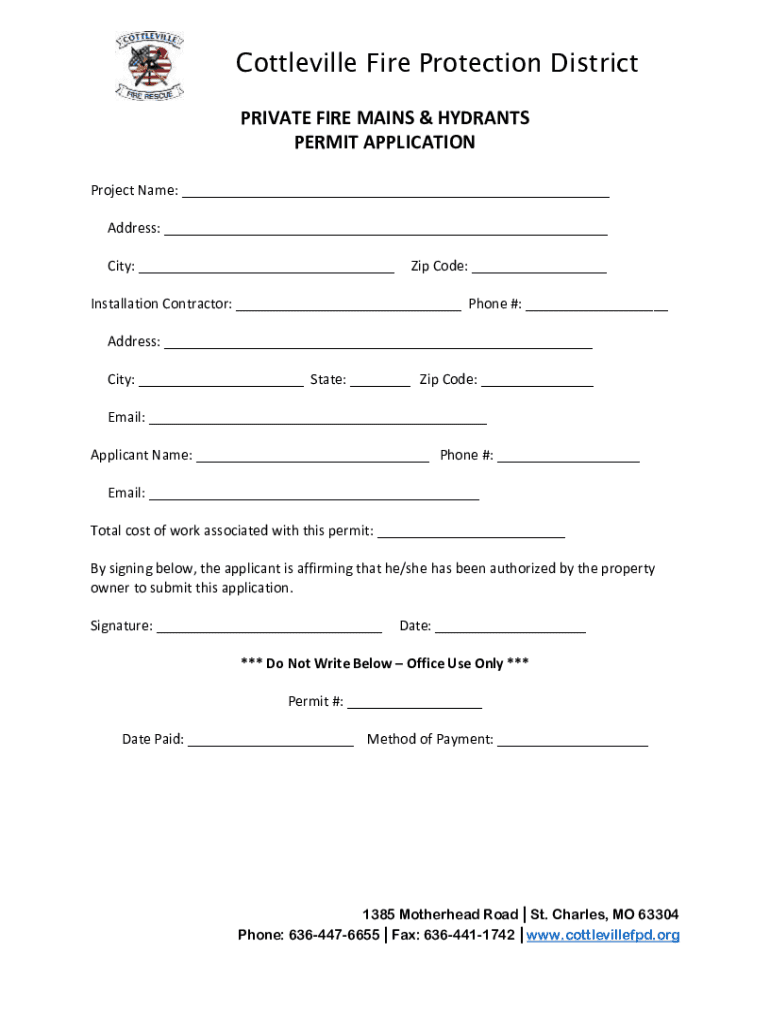 Fillable Online Private Fire Main Application Fax Email Print - pdfFiller