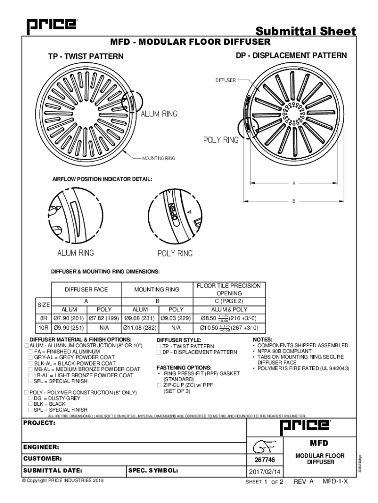 Fillable Online MFD - MODULAR FLOOR DIFFUSER - Price Industries Fax ...