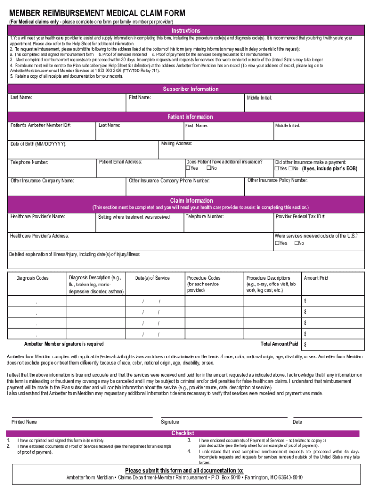 Fillable Online AR - Member Reimbursement Medical Claim Form Fax Email ...