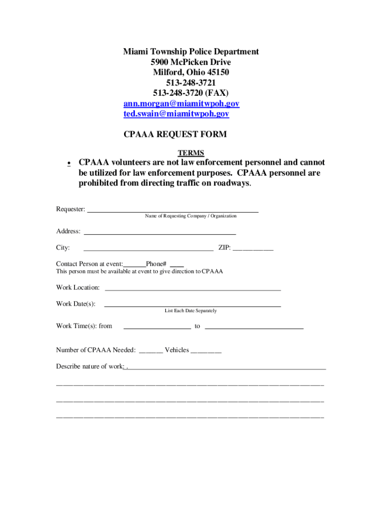 Fillable Online OFF-DUTY POLICE REQUEST FORM - CPAAA-MTPD Fax Email ...