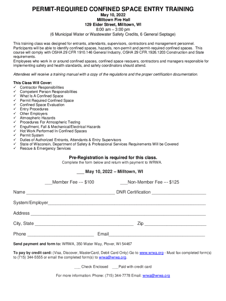 Fillable Online www.wrwa.org wp-content uploadsPERMIT-REQUIRED CONFINED SPACE ENTRY TRAINING Fax ...