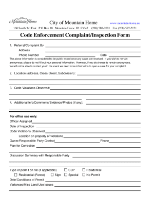 Fillable Online Code Enforcement Complaint/Inspection Form - City of ...