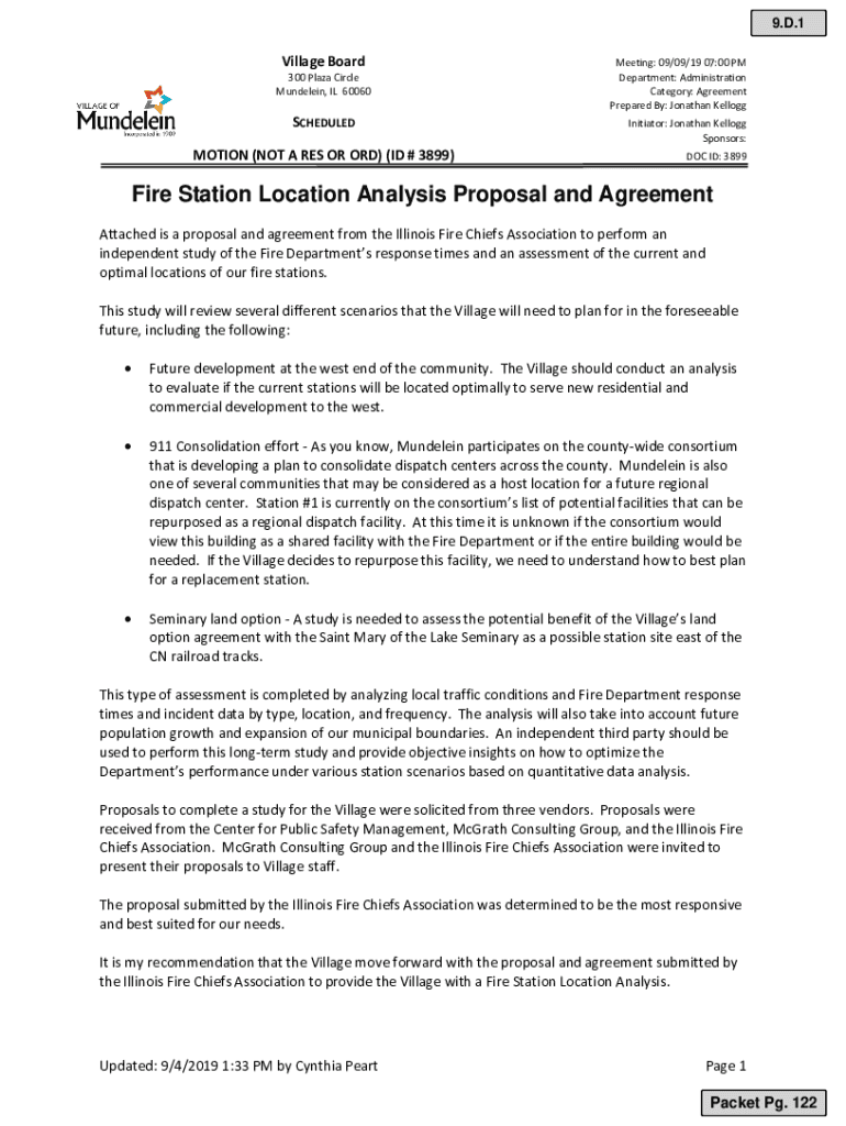 Fillable Online Fire Station Location Analysis Proposal and Agreement ...