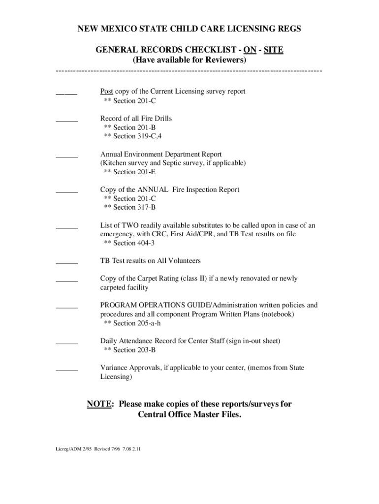 Fillable Online Child Care Licensing Form Checklist Fax Email Print ...