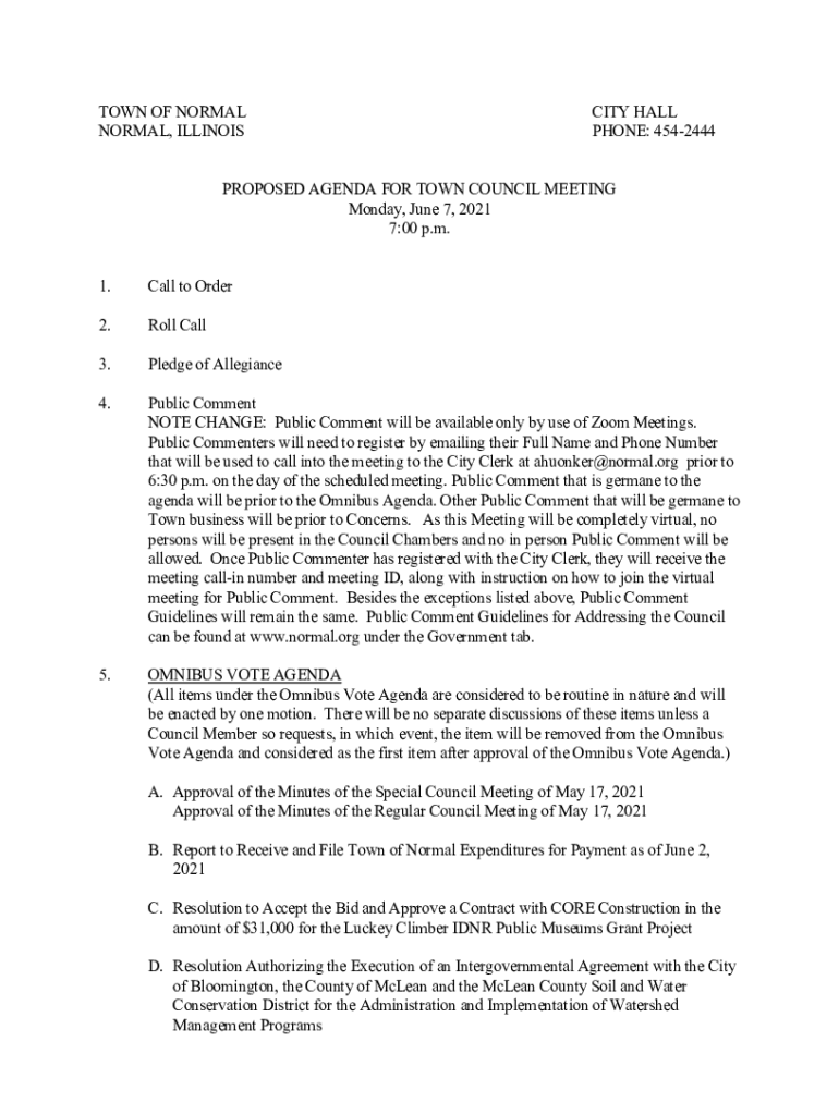 Fillable Online Fillable Online TOWN OF NORMAL CITY HALL NORMAL ...