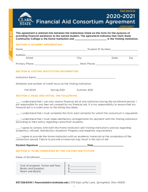 Fillable Online Consortium Agreement for Financial Aid Sample Clauses ...
