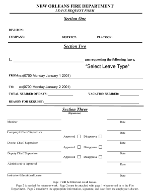 Fillable Online Leave Request Form. NOFD Leave Request Form Fax Email ...