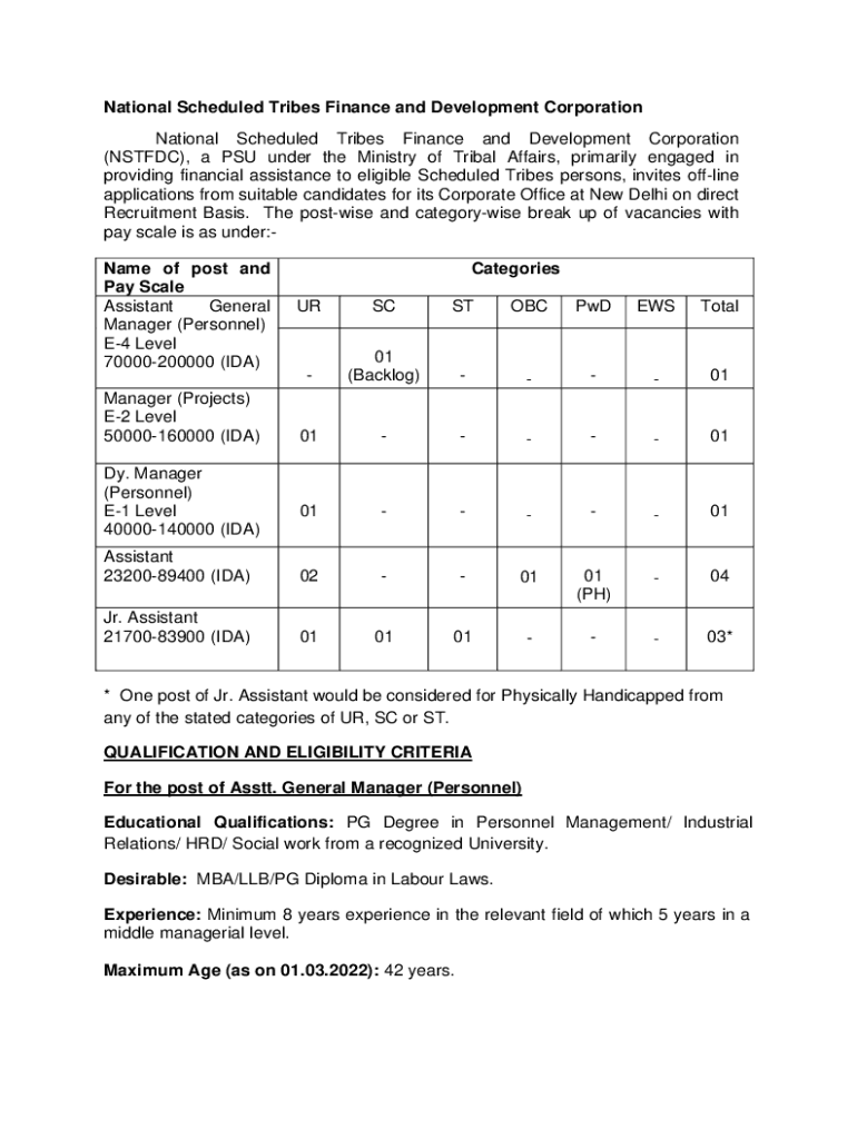 Fillable Online NSTFDC - Ministry of Tribal Affairs - Government of ...