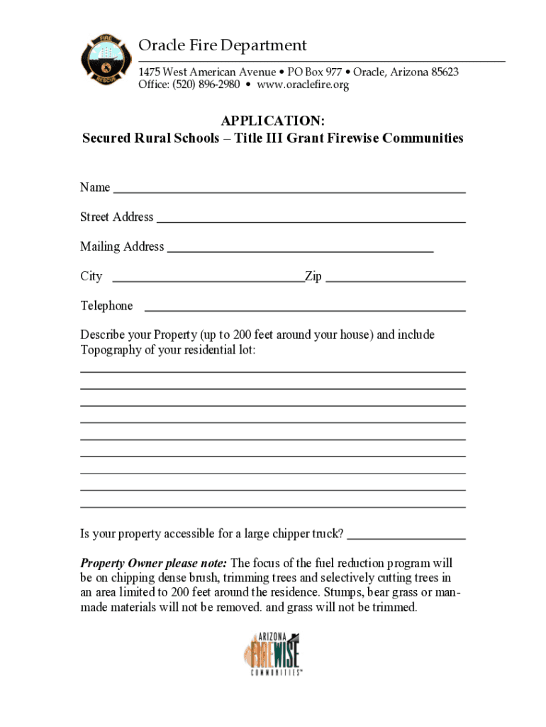 Fillable Online Oracle Fire Department 1475 W American Ave, Oracle, AZ ...