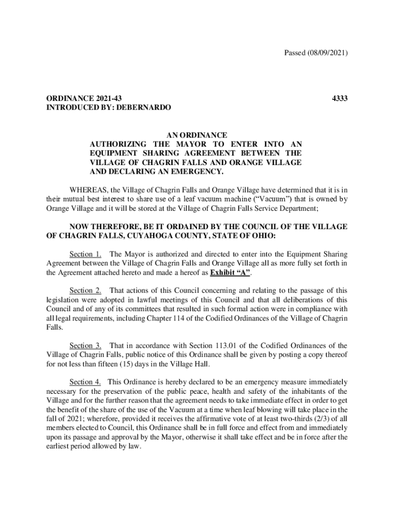 Fillable Online 2021-43-Ordinance Equipment Sharing Agreement Between ... Fax Email Print ...