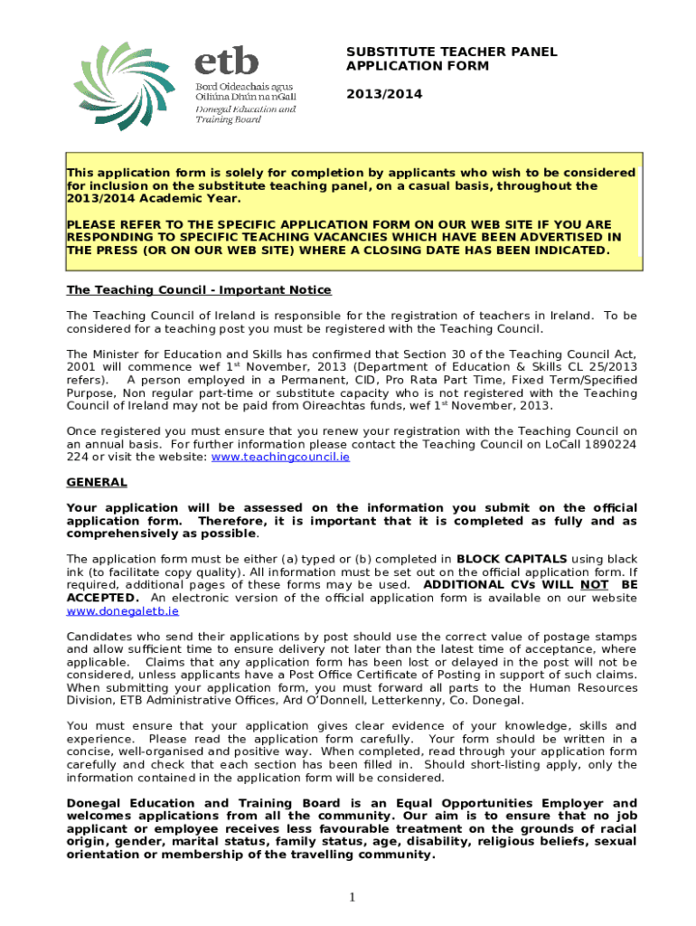 Substitute Teacher Application : Easy to Fill and ... Doc Template ...