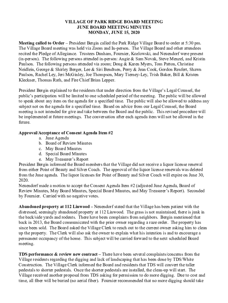 Fillable Online June 2021Village of Park Ridge, Portage County, WI Fax ...