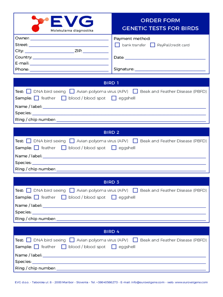 Fillable Online Order Form Customer Account No: Genetic Tests ...