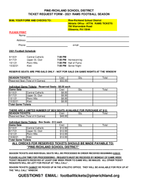 Fillable Online ticket request form - 2021 rams football season - Pine-Richland ... Fax Email ...