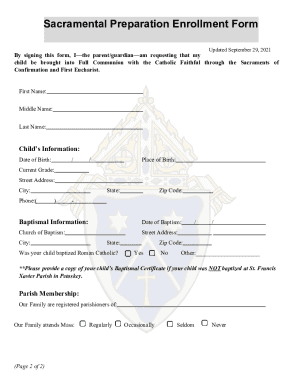 Fillable Online Sacramental Preparation Enrollment Form - St Francis ...