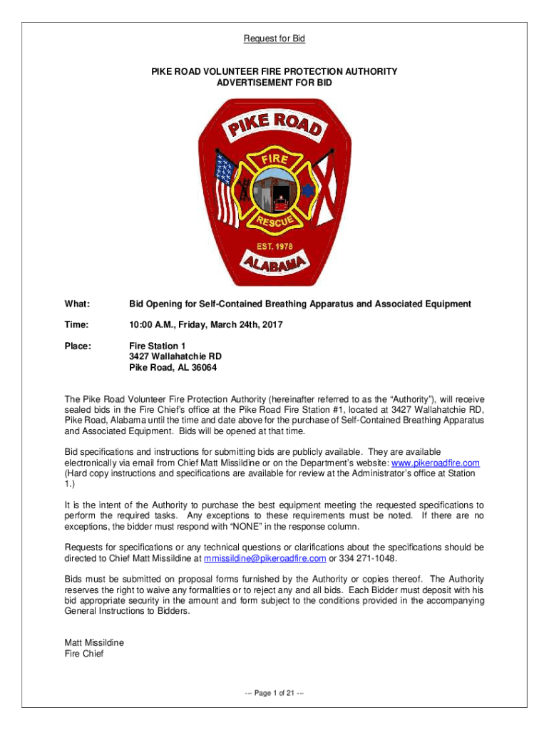 Fillable Online ADVERTISEMENT FOR BID - Kaneville Volunteer Fire ...