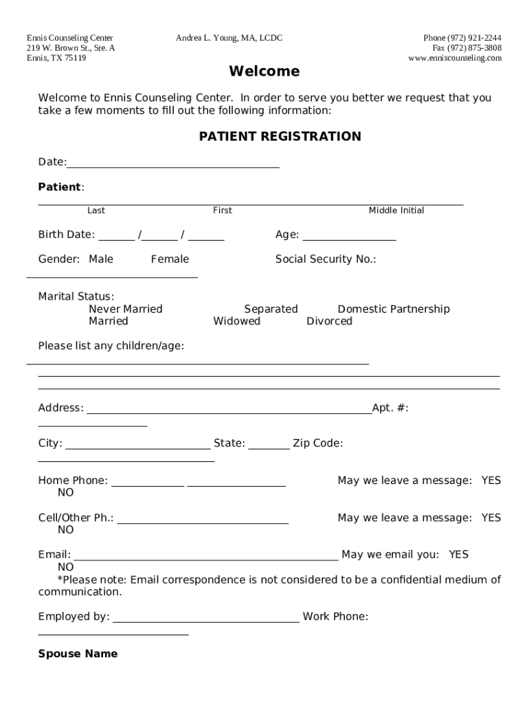 Welcome to Ennis Counseling Center Doc TemplatepdfFiller Doc Template ...