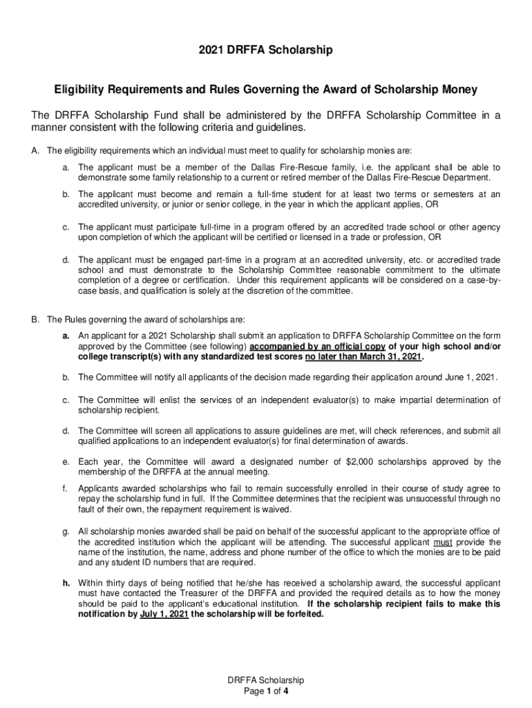 Fillable Online DRFFA Scholarship Application - Dallas Retired Fire ...