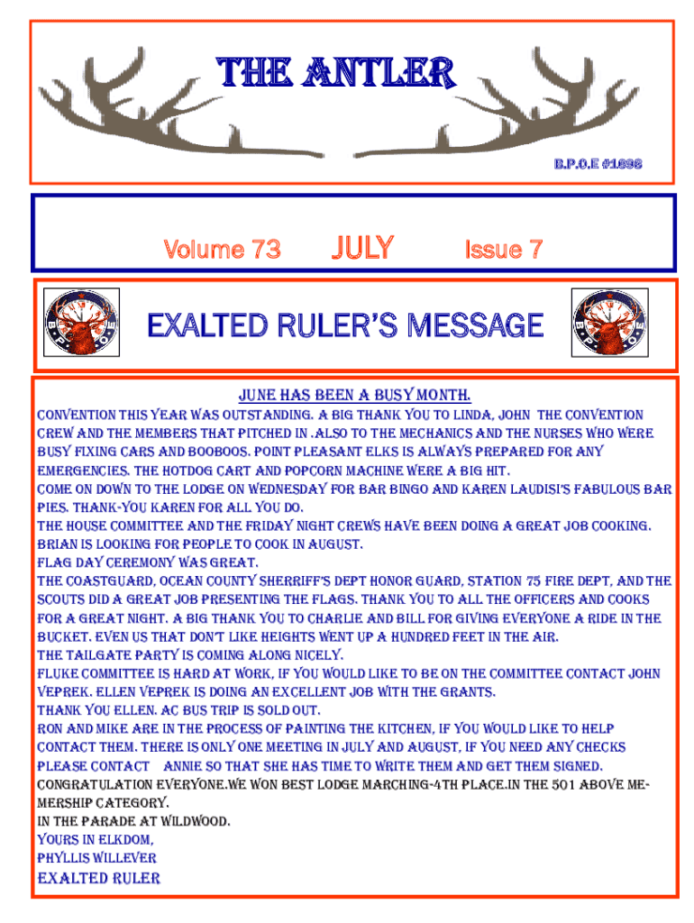 Fillable Online Nampa B.P.O.E. #1389 Antler Alert Celebrating 100 years ...