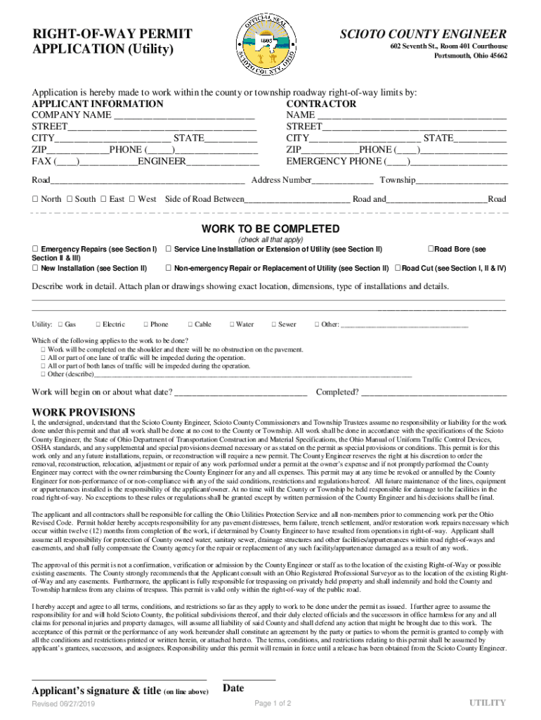 Fillable Online Get the free RIGHT-OF-WAY PERMIT APPLICATION SCIOTO ...