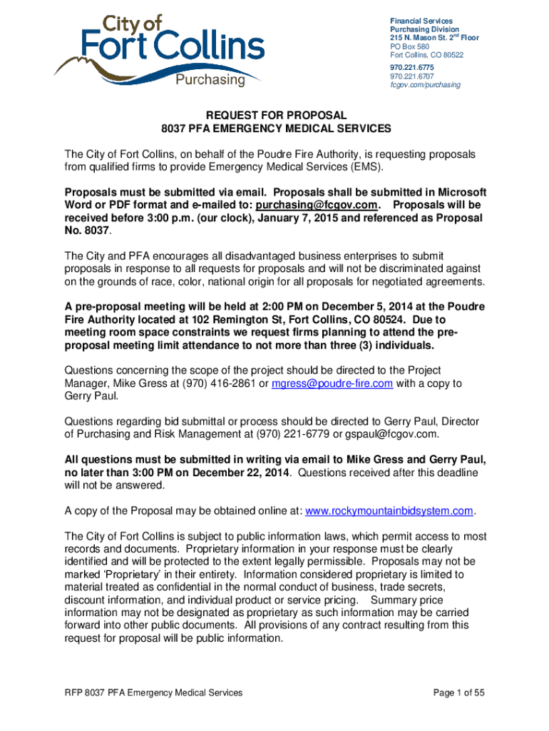 Fillable Online REQUEST FOR PROPOSAL 8037 PFA EMERGENCY ... Fax Email ...