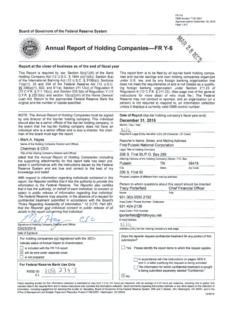 Fillable Online Get the free Online FR Y-6 Approval expires September ...