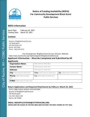 Fillable Online COMMUNITY DEVELOPMENT DEPARTMENT NOTICE OF FUNDING ... Fax Email Print - pdfFiller