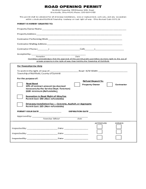 Fillable Online ROAD OPENING PERMIT - Richfield Township Fax Email ...