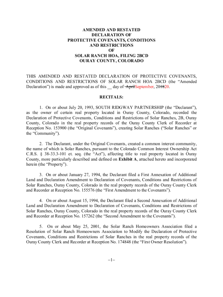 Fillable Online AMENDED AND RESTATED DECLARATION OF PROTECTIVE COVENANTS ... Fax Email Print ...