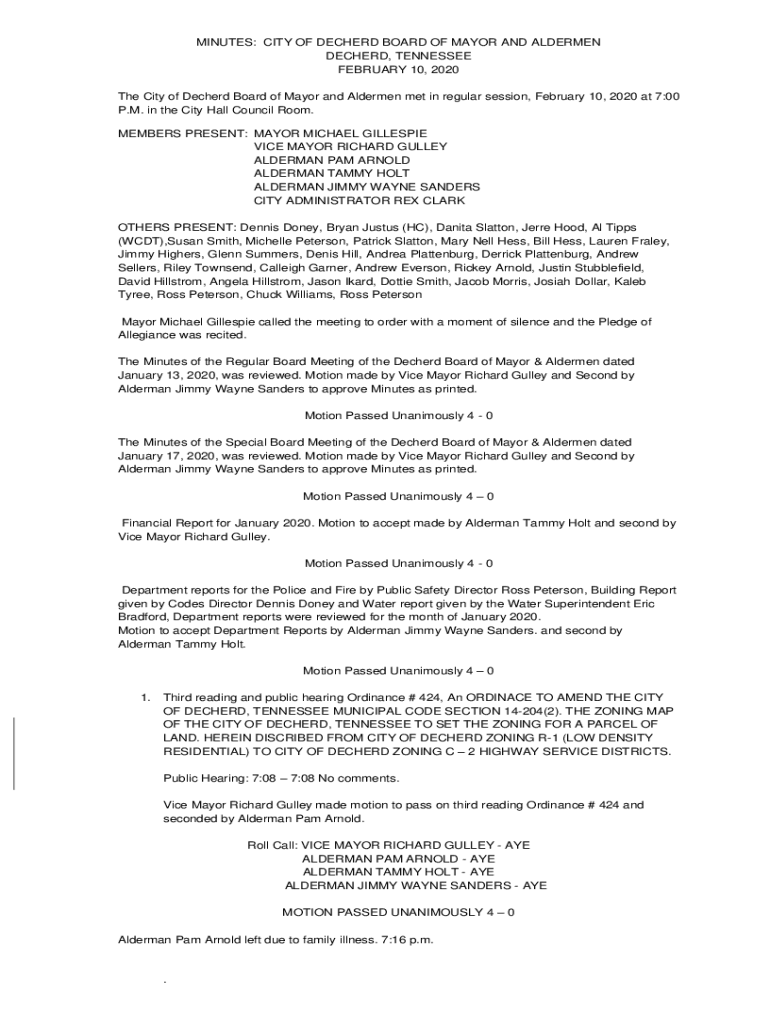 Fillable Online Proposed Agenda City of Decherd Board of Mayor and ...