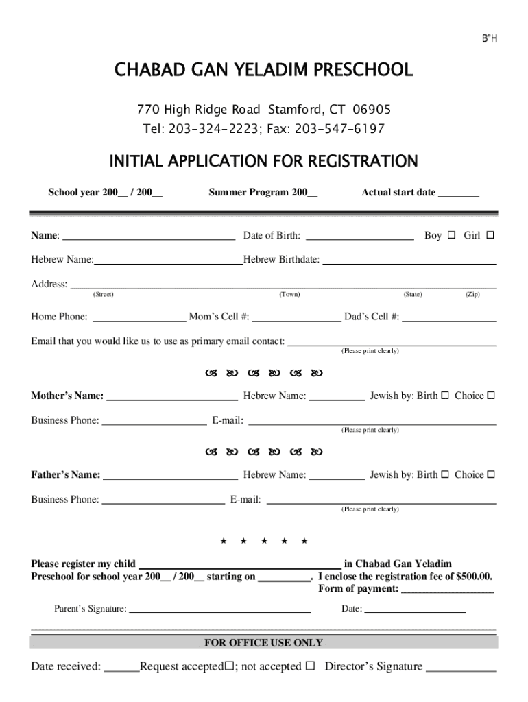 Fillable Online Initial Registration Gan form for new families 2.doc ...