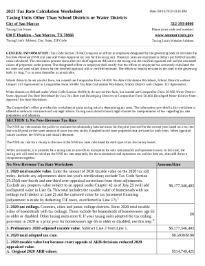 Fillable Online 2021 Tax Rate Calculation Worksheet Date: 07/28/2021 08 ...