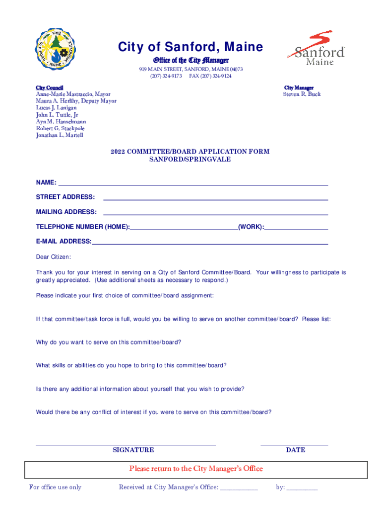 ME Committee/Board Application Form - City Of Sanford 2022 - Fill and ...
