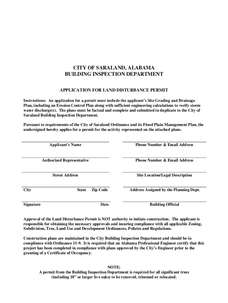 Fillable Online Saraland Alabama Building Permit DepartmentSaraland AL ...