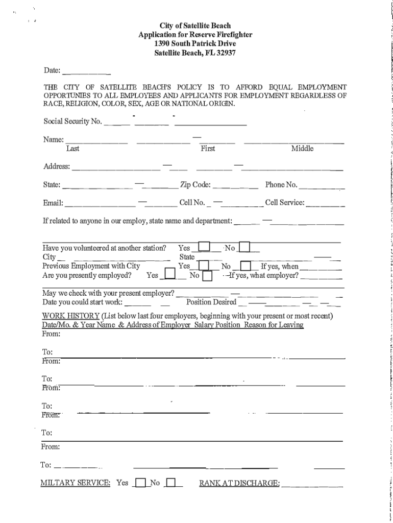 Fillable Online cms8.revize.com revize satellitebeachflI City of Satellite Beach Application for ...