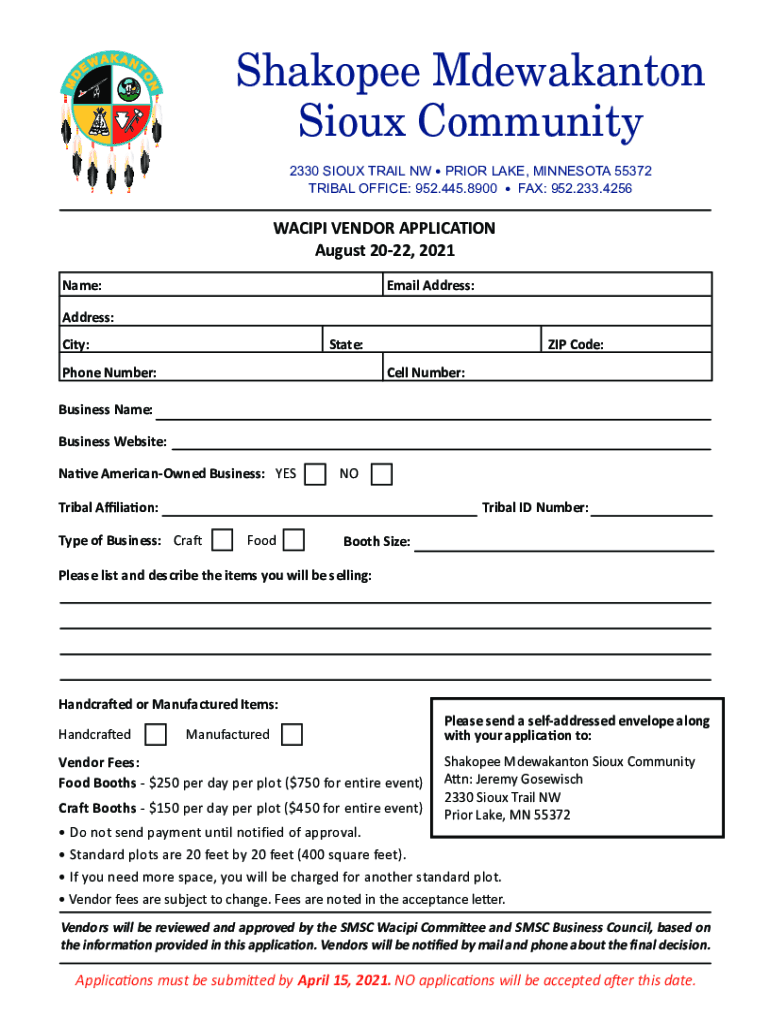Fillable Online Shakopee Mdewakanton Sioux Community in Scott County, MN Fax Email Print - pdfFiller