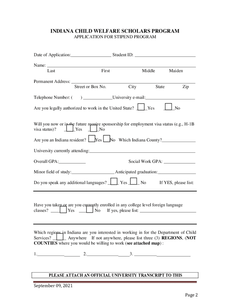 Fillable Online Indiana Child Welfare Scholars ProgramCollege of Health ...