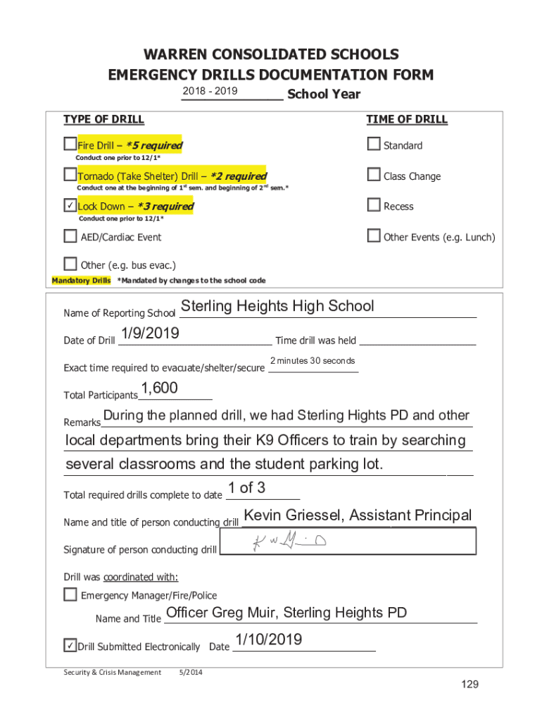 Fillable Online warren consolidated schools emergency drills ...