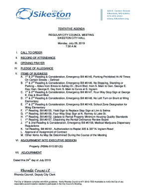 Fillable Online TENTATIVE AGENDA SIKESTON CITY HALL Fax Email Print ...