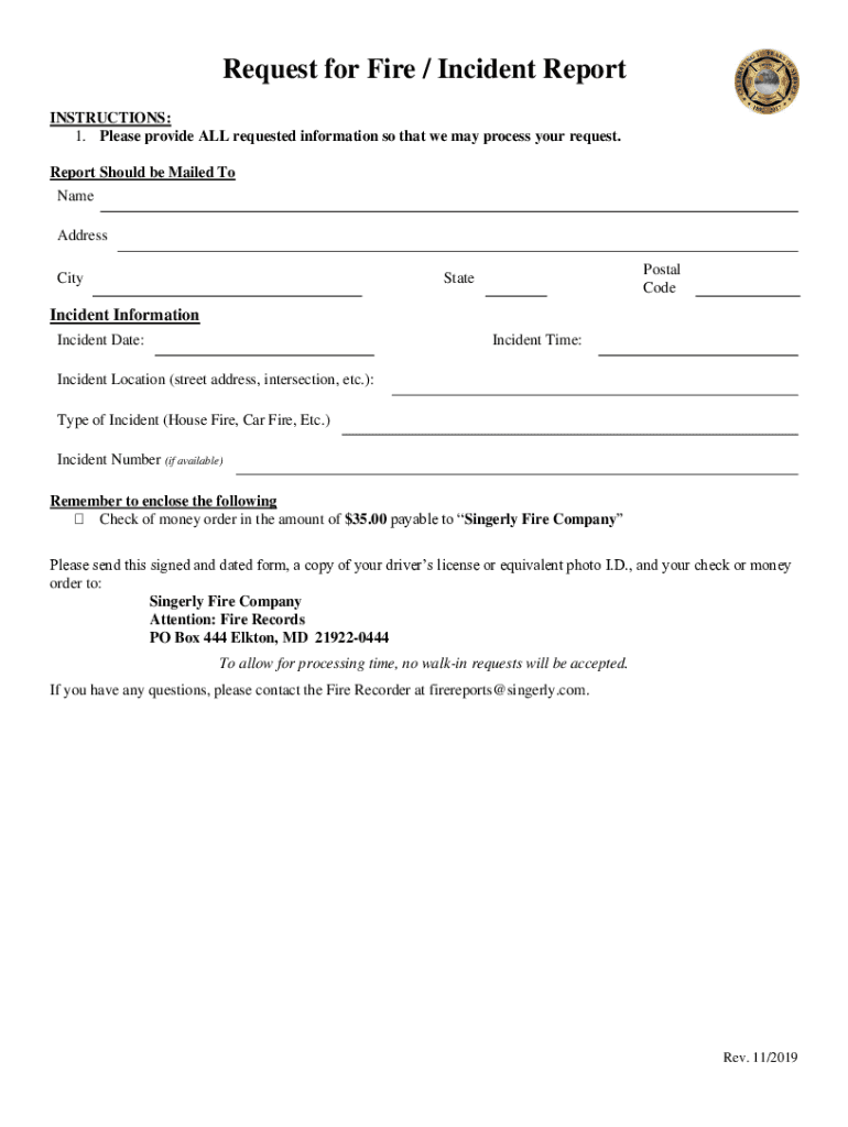 Fillable Online (718) 999-2681 or 2682 Fire Incident Report Request Form Fax Email Print - pdfFiller