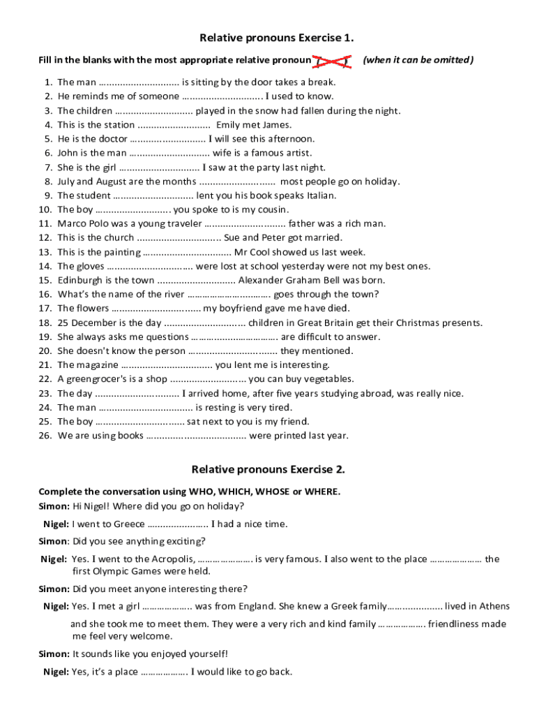 Fillable Online cau 1 : fill in the blanks with suitable relative ...