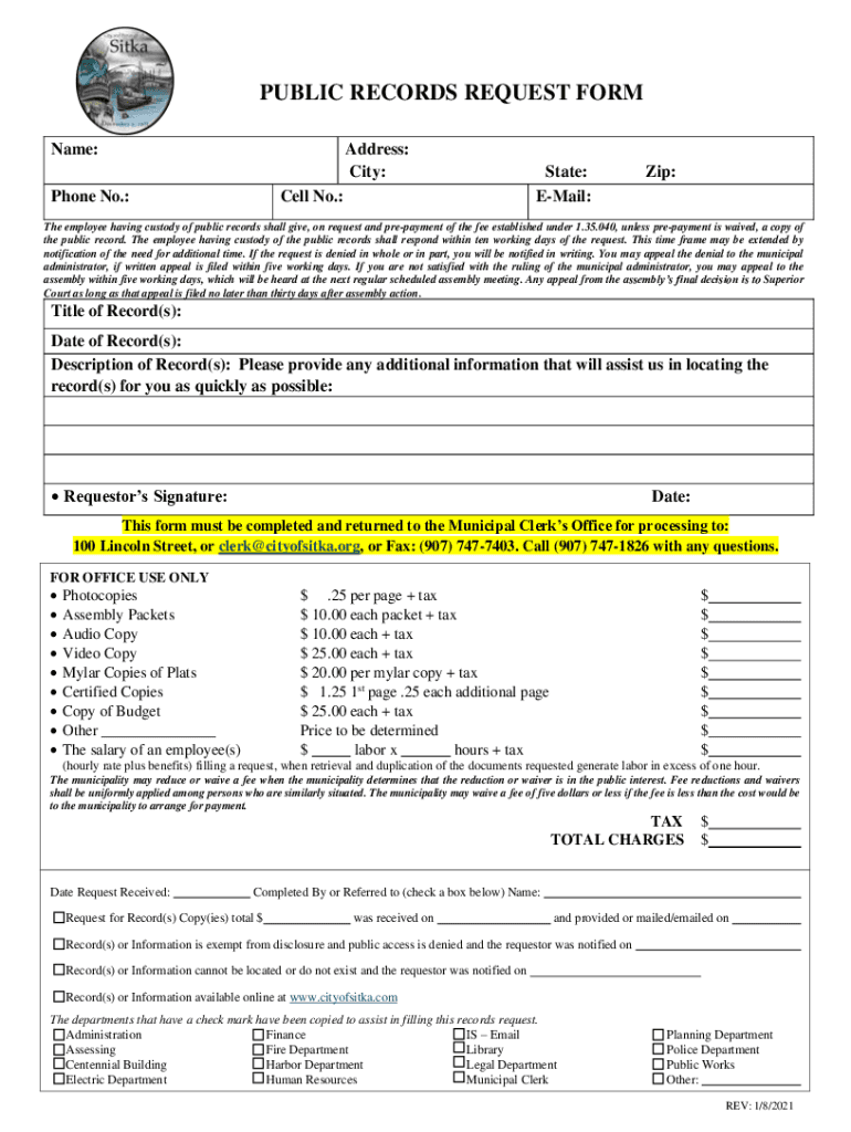 Fillable Online Fillable Online PUBLIC RECORDS REQUEST FORM - City and ...