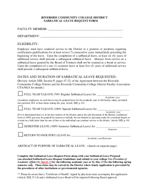 Fillable Online APPLICATION FOR SABBATICAL LEAVE FORM Fax Email Print ...