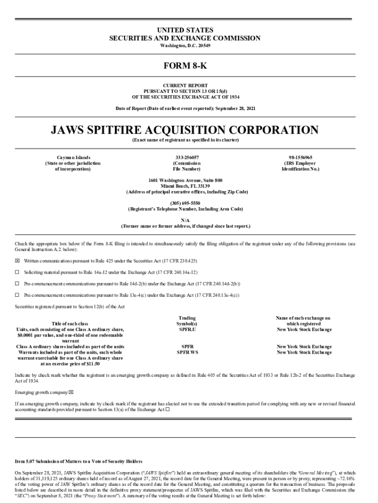 Fillable Online JAWS SPITFIRE ACQUISITION CORPORATION - Velo3D Fax ...
