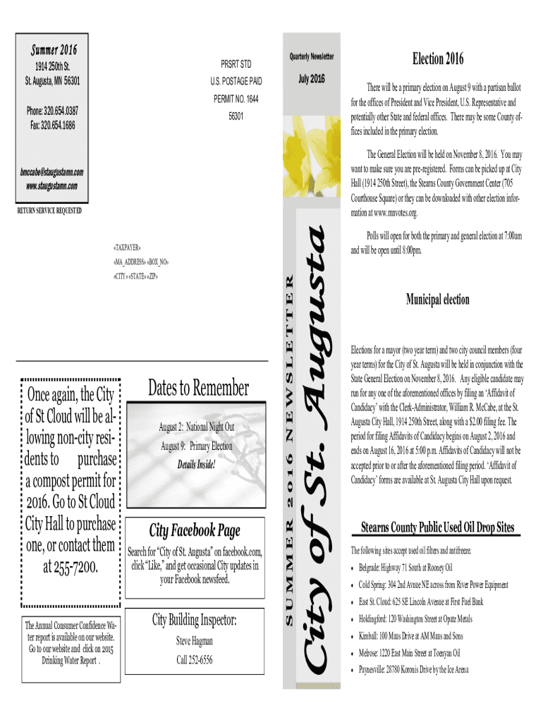 Fillable Online City of St Augusta Office in Saint Augusta, MN - (320 ...