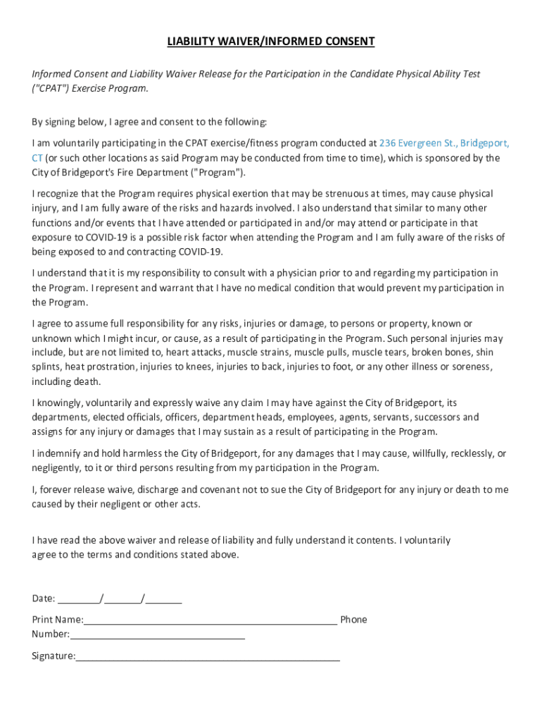 Fillable Online INFORMED CONSENT / WAIVER OF LIABILITY AGREEMENT Fax ...