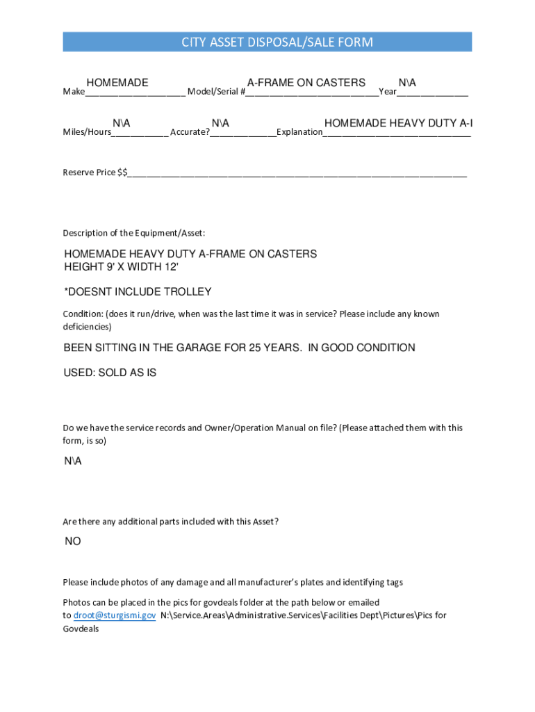 Fillable Online Asset Disposal Form - Fill and Sign Printable Template ...