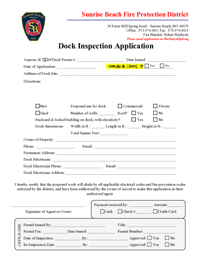 MO Dock Inspection Application - Sunrise Beach 2016-2022 - Fill and ...