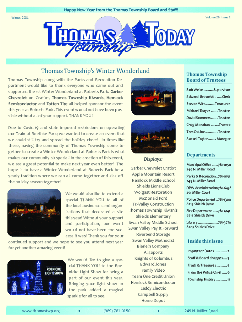 Fillable Online The Thomas Township Board and Staff would like to wish ...